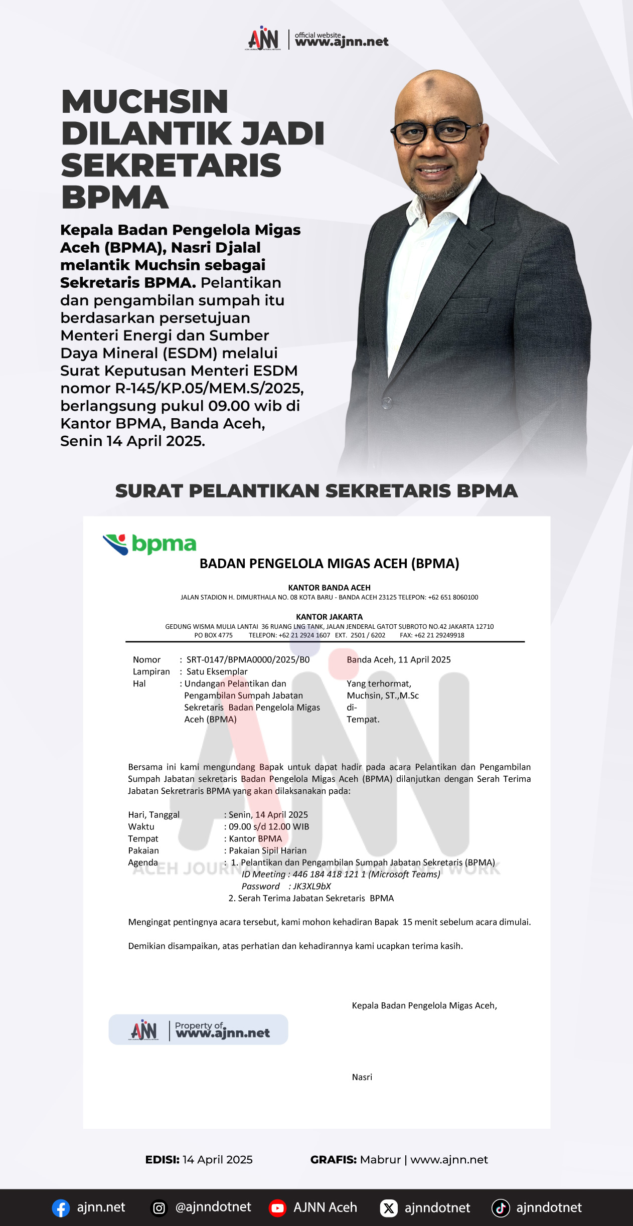 Muchsin Dilantik Jadi Sekretaris BPMA